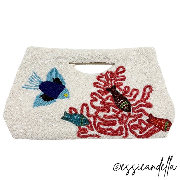 Moyna | Bags | Moyna Hand Beaded Coral Clutch Nwt | Poshmark